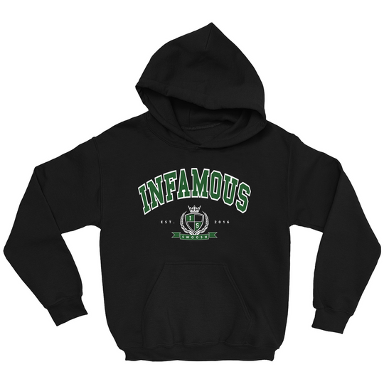 INFAMOUS Varsity Hoodie - Black | Official Infamous Swoosh Merch ...